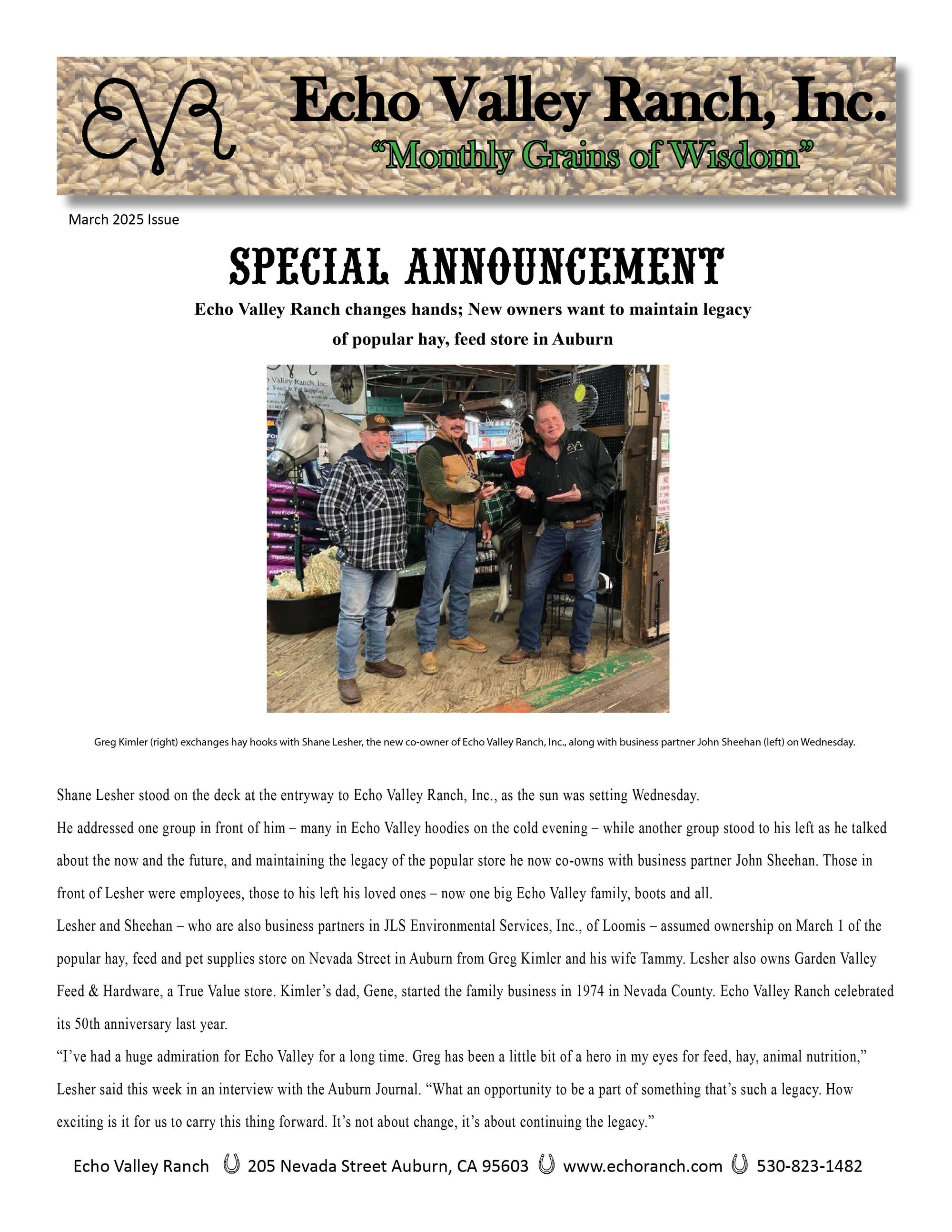 Echo Valley Ranch, your hay, feed & pet supply store!